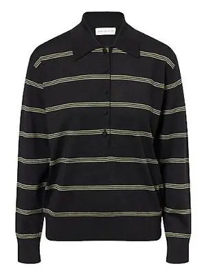 Dries Van Noten Tuno Striped Merino Wool Polo Top - Black