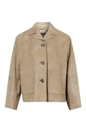 Max Mara Palchi Camp-collar Suede Jacket - Mud