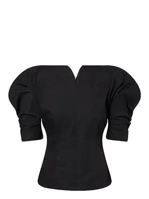 DESTREE Janet Puff-sleeve Cotton Top - Black