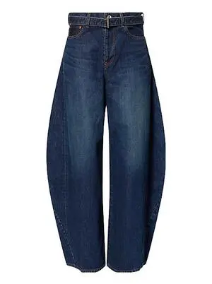 Sacai Belted Barrel-leg Denim Jeans - Blue
