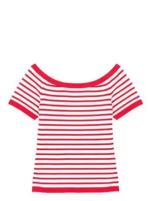 Maje Striped Boat-neck Cotton-blend Top - Red