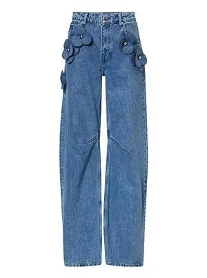 David Koma Floral-motif Barrel-leg Denim Jeans - Indigo