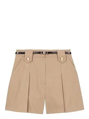 Maje High-rise Pleated Cotton Shorts - Mastic Beige