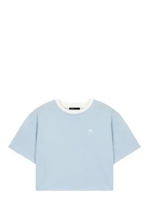 Maje Logo-embroidered Layered-effect Cotton T-shirt - Blue Sky