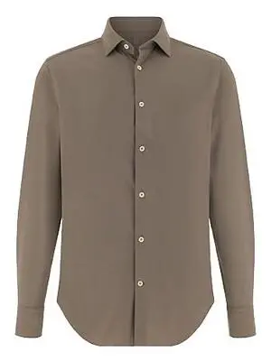 Boggi Milano Slim-fit Regular-fit Stretch-twill Shirt - Mud
