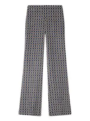 Sandro Floral Print Flared Trousers - Deep Blue / Ocher