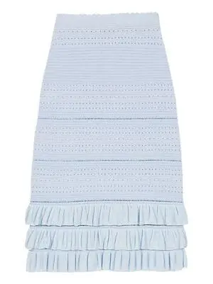 Maje Ruffled-hem Openwork Knitted Midi Skirt - Blue Sky