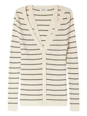 Sandro Striped Ribbed Knitted Cardigan - Ecru / Brown
