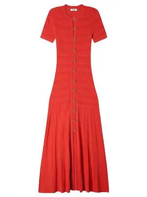 Sandro Short-sleeved Knitted Maxi Dress - Red