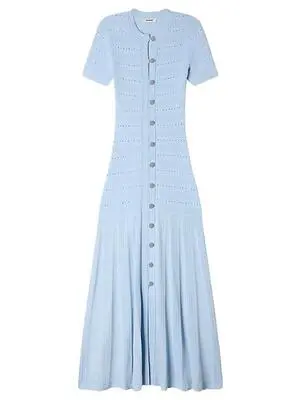 Sandro Short-sleeved Knitted Maxi Dress - Sky Blue