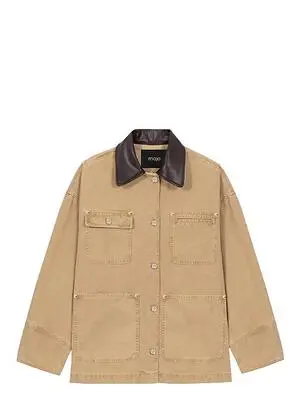 Maje Collared Pleated-back Denim Jacket - Beige