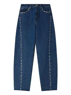 Sandro Rhinestone-trim Barrel-leg Denim Jeans - Blue Jean