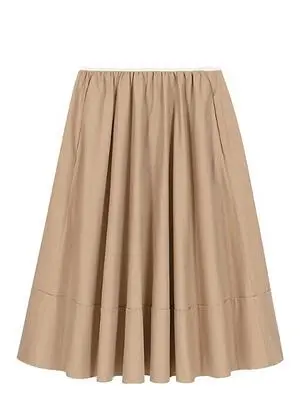 Maje Elasticated-waist Cotton Midi Skirt - Mastic Beige