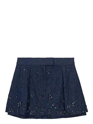 Maje Sequin-embroidered Denim Shorts - Navy