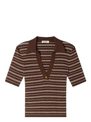 Sandro Striped Slim-fit Knitted Polo Shirt - Brown
