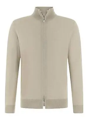Boggi Milano Superfine Wool Knit Full-zip Jumper - Sand