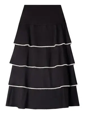 Sandro Ruffled Rhinestone-trim Maxi Skirt - Black