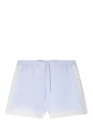 Sandro Elasticated-waist Lace-trim Cotton Shorts - Sky Blue