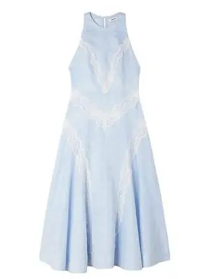 Sandro Lace-trim Linen-blend Maxi Dress - Ciel / Blanc