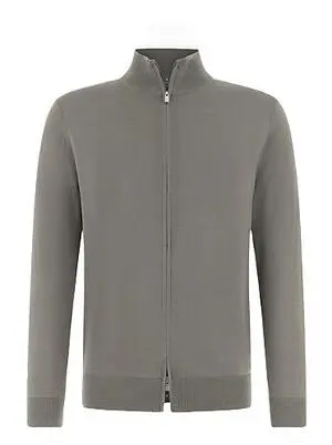 Boggi Milano Superfine Wool Knit Full-zip Jumper - Mud