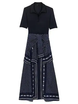 Maje Polo-collar Printed Woven Midi Dress - Navy Polka Dot Bandana
