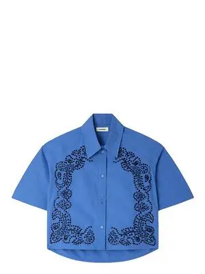 Sandro Embroidered And Bead-embellished Cotton Shirt - Blue