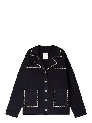 Sandro Relaxed-fit Studded Knitted Cardigan - Navy Blue