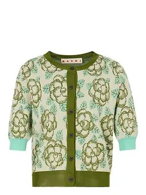 Marni Floral-pattern Knitted Cotton-blend Cardigan - Jqv39