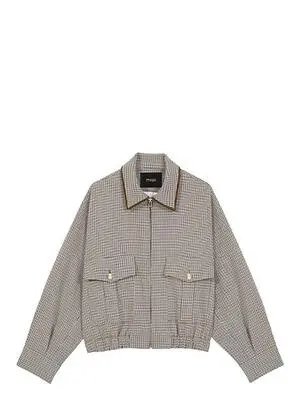 Maje Houndstooth Stretch-woven Bomber Jacket - Brown Checks