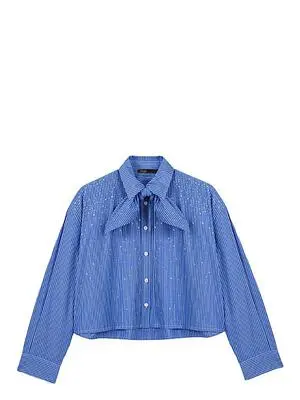 Maje Striped Rhinestone-embellished Cotton Shirt - Blue