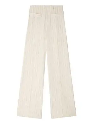 Sandro Striped Straight-leg Woven Trousers - Ecru / Silver