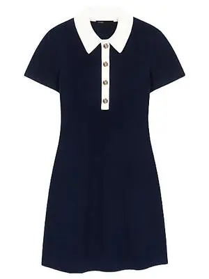 Maje Contrast-trim Polo-collar Mini Dress - Navy