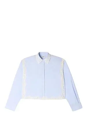 Sandro Long-sleeved Lace-trimmed Cotton Shirt - Sky Blue