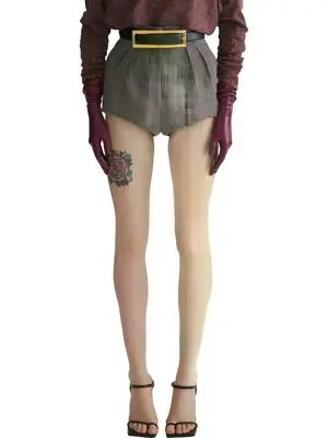 MUGLER Check Pleated Shorts - Grey