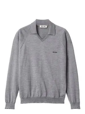 Miu Miu Wool Polo Sweater - Gray/black