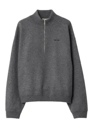 Miu Miu Cashmere And Jersey Zipper Sweater - Slate Gray