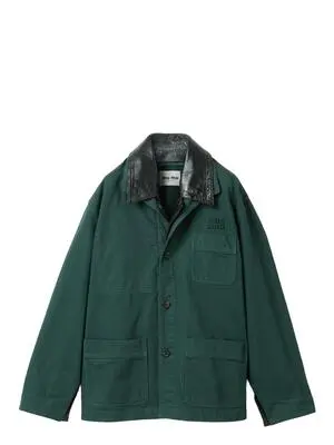 Miu Miu Single-breasted Gabardine And Leather Jacket - Bottle Green