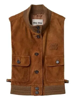 Miu Miu Waxed Suede Leather Vest - Cognac