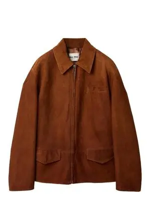 Miu Miu Waxed Suede Jacket - Chestnut Brown