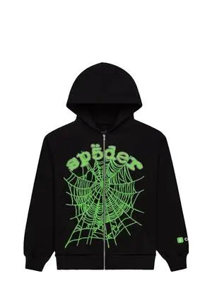 SP5DER Cash Og Web V2 Rhinestone Zip Hoodie - Black