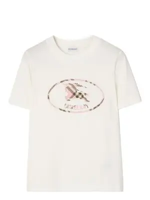Burberry Check Knight Stamp Cotton T-shirt - Chalk White/mallow Pink