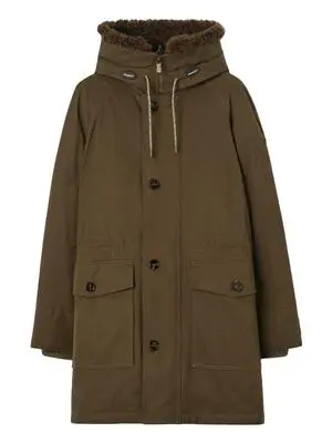 Burberry Shearling Trim Gabardine Parka - Green Green