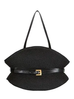 Balmain Shuffle Medium Bag In Calfskin Leather And Raffia - Black