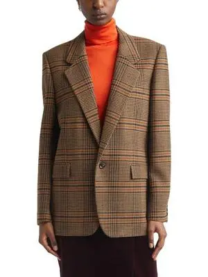 Saint Laurent Prince Of Wales Plaid Wool Blazer - Marron/beige/roux