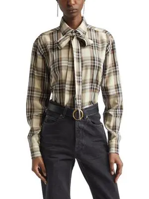 Saint Laurent Relaxed Plaid Tie Neck Button-up Shirt - Brighton Checks