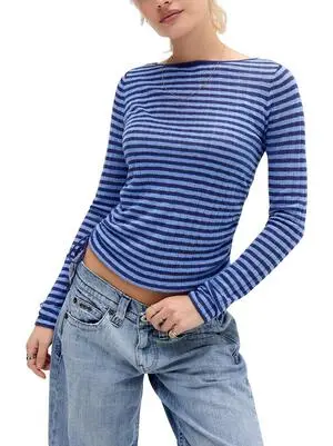 BDG URBAN OUTFITTERS Striped Sheer Knit Top - Blue