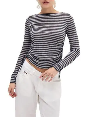 BDG URBAN OUTFITTERS Striped Sheer Knit Top - Grey