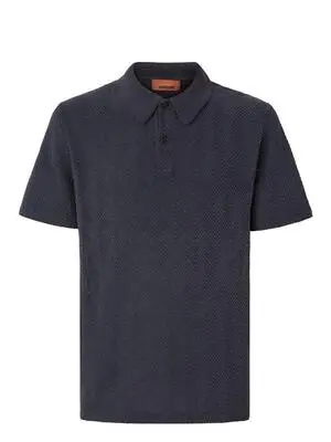 Missoni Cotton And Viscose Polo Shirt With Tone-on-tone Zigzag Motif - Blue