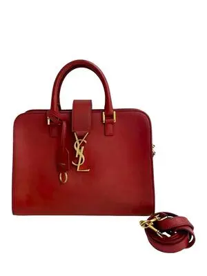 Saint Laurent Baby Leather Monogram Cabas Satchel - Red