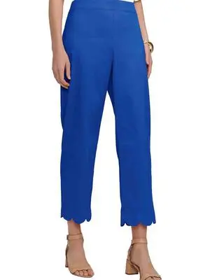 Foxcroft Elaine Scallop Hem Crop Pants - Deep Sea Blue